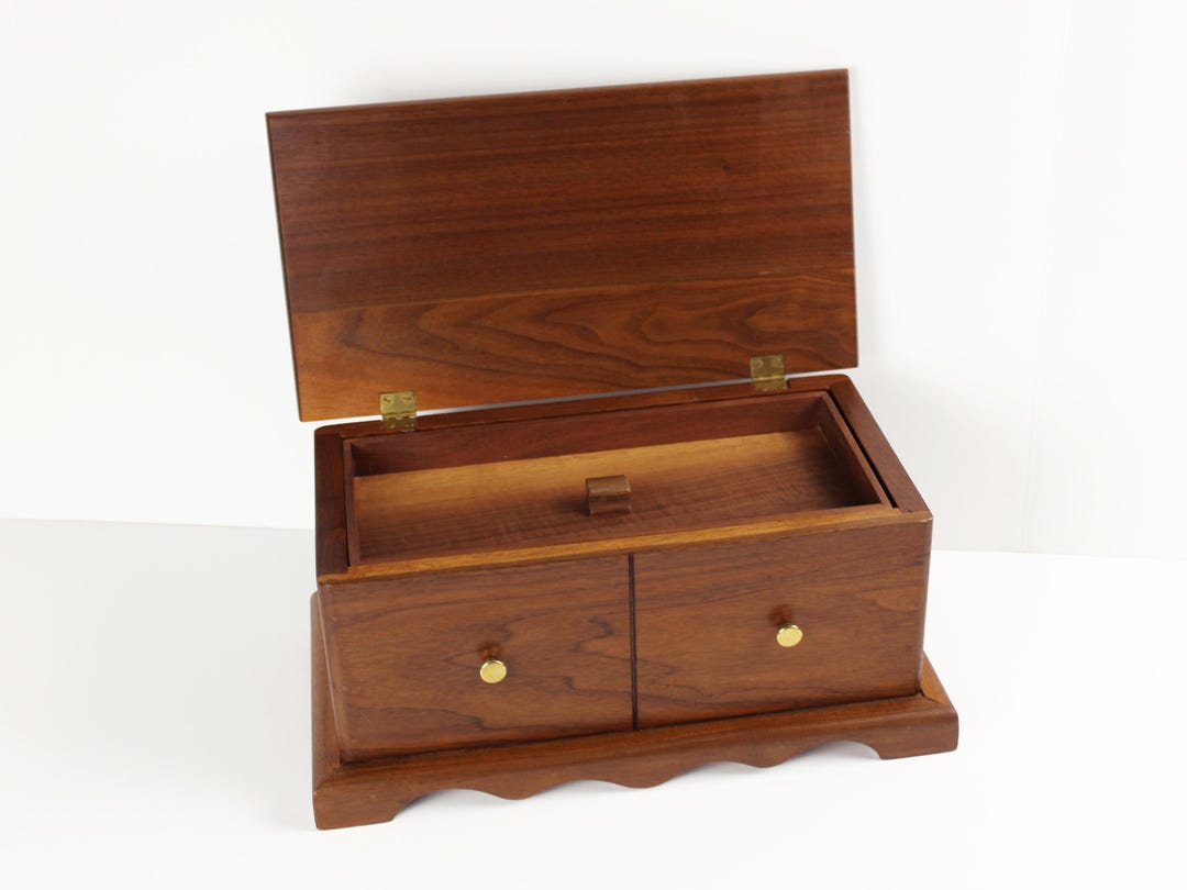 Unused 1950s Walnut Wood Keepsake Box With Removable Tray, Mid-century ...