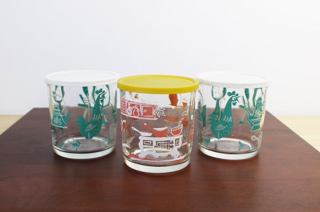Vintage Unused Hazel Atlas Sour Cream Glass Jars W/ Lids in Pink and ...