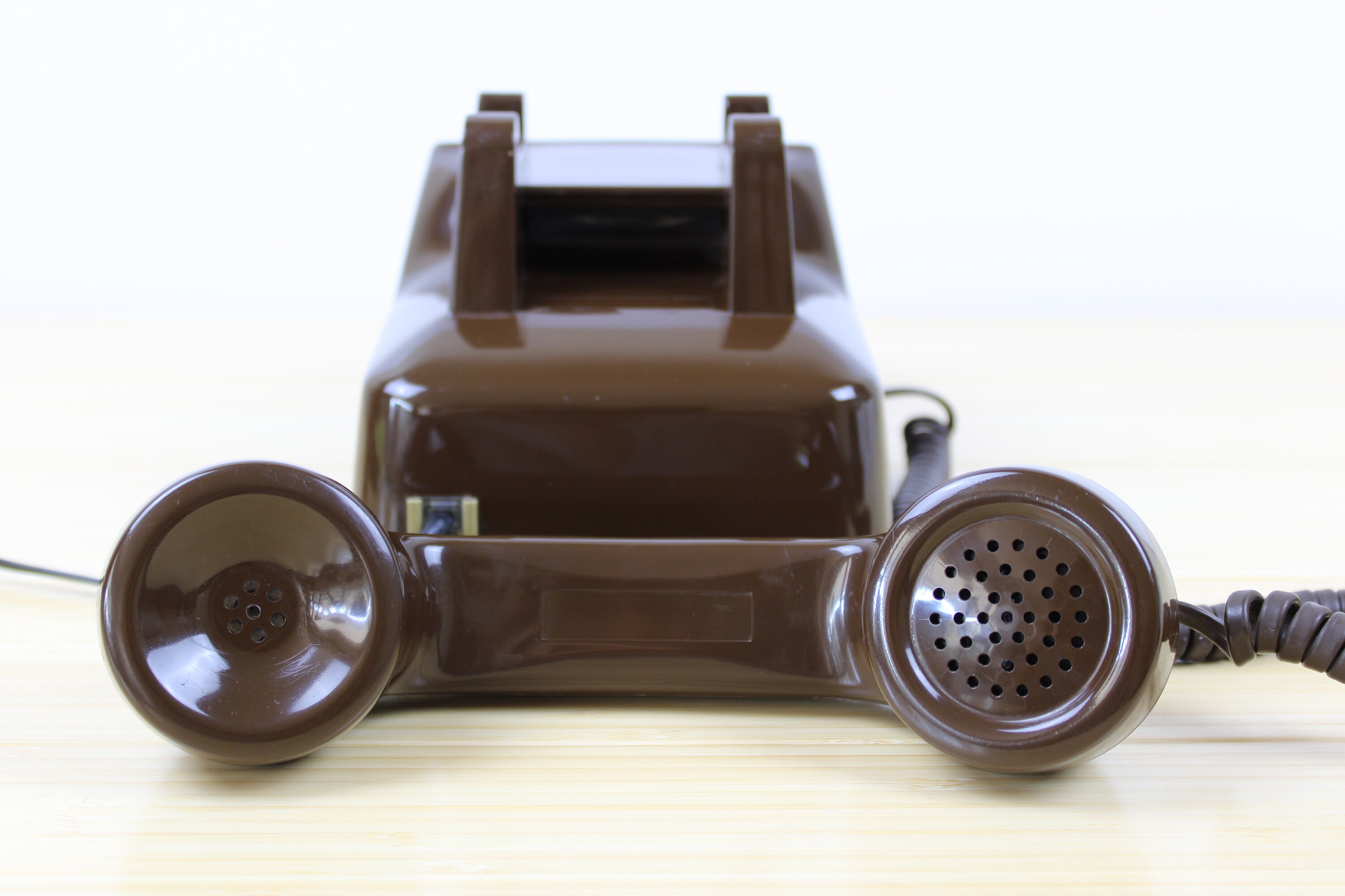 Vintage 80's Brown Push Button Desk Phone Makes Calls Partially Working ...