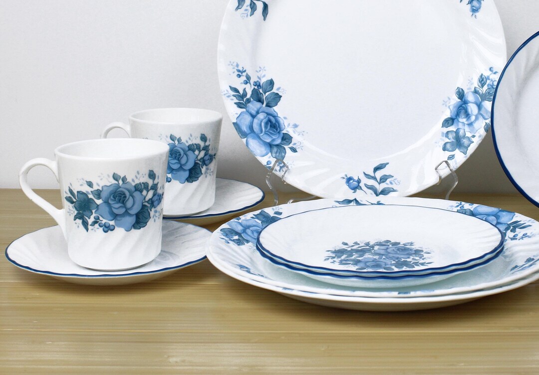 Set of 3 Corelle Blue Velvet Salad Plates, Set of 2 Blue Velvet Cups ...