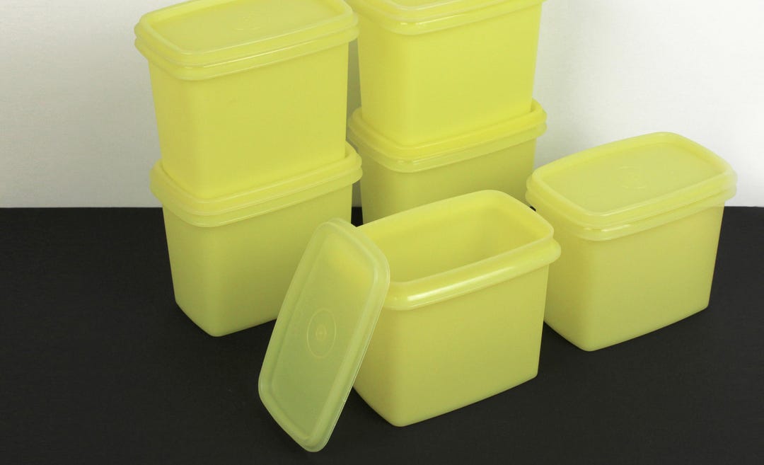 Set of 4 Vintage Tupperware Canisters Yellow Shelf Savers Stackable ...