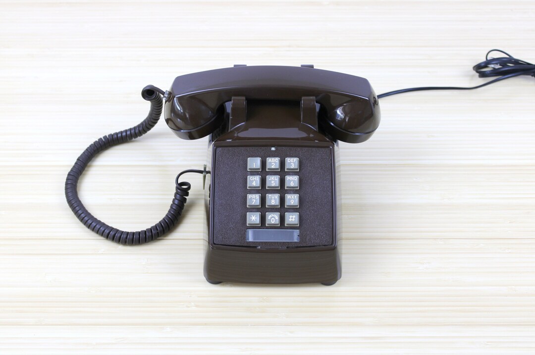 Vintage 80's Brown Push Button Desk Phone Makes Calls Partially Working ...