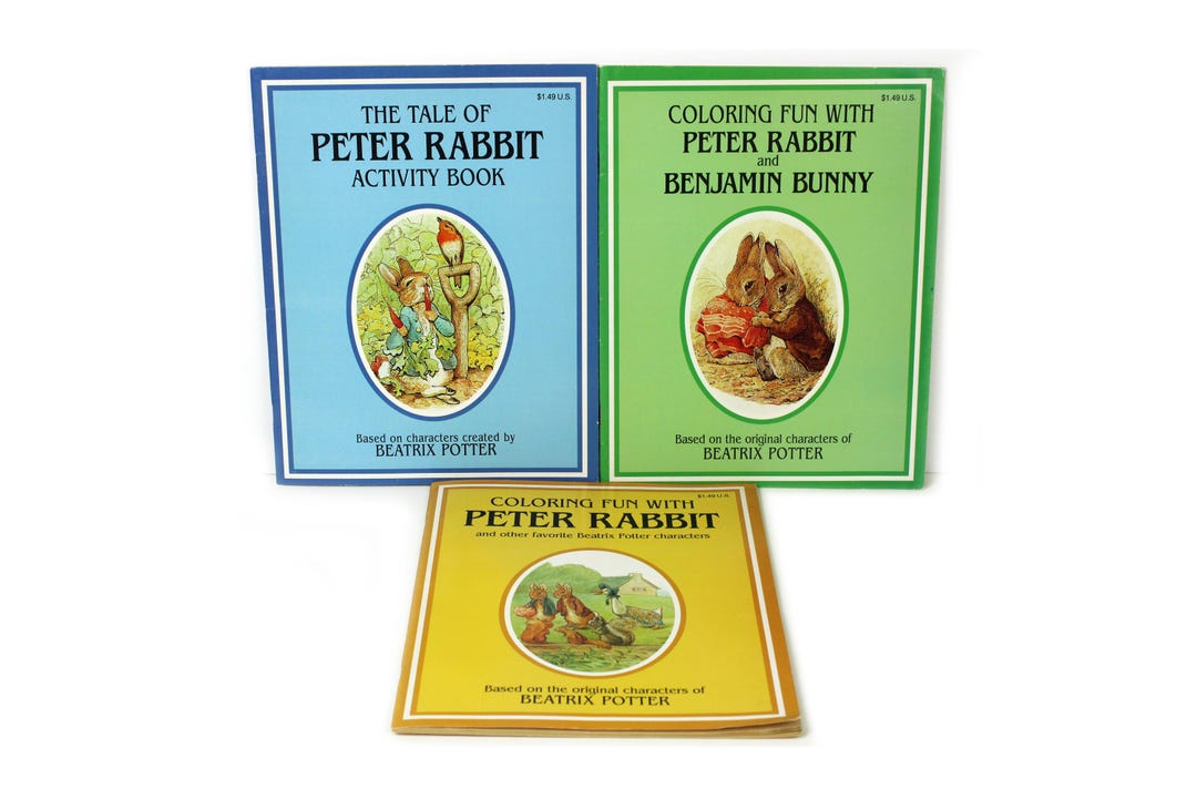 Vintage Peter Rabbit Coloring Book Set, Beatrix Potter Benjamin Bunny ...