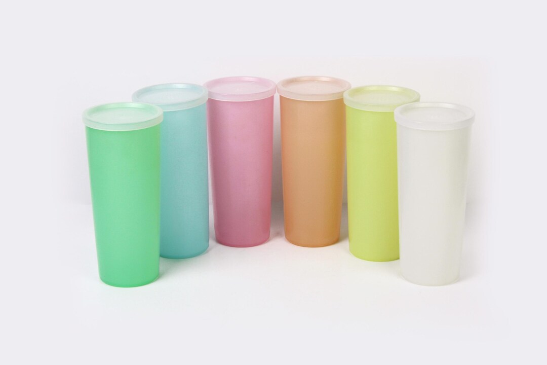 Vintage Tupperware 16 Oz Tumblers With Lids Pastel Cups 107 Set of 6 ...