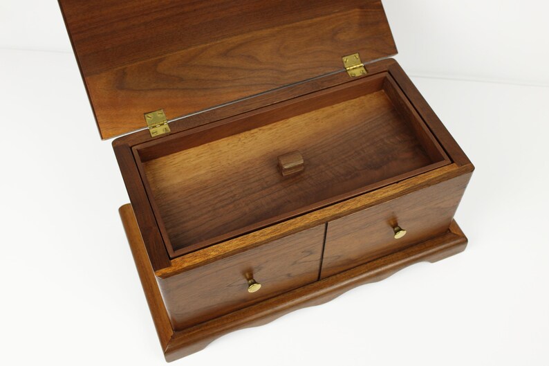 Unused 1950s Walnut Wood Keepsake Box With Removable Tray, Mid-century ...