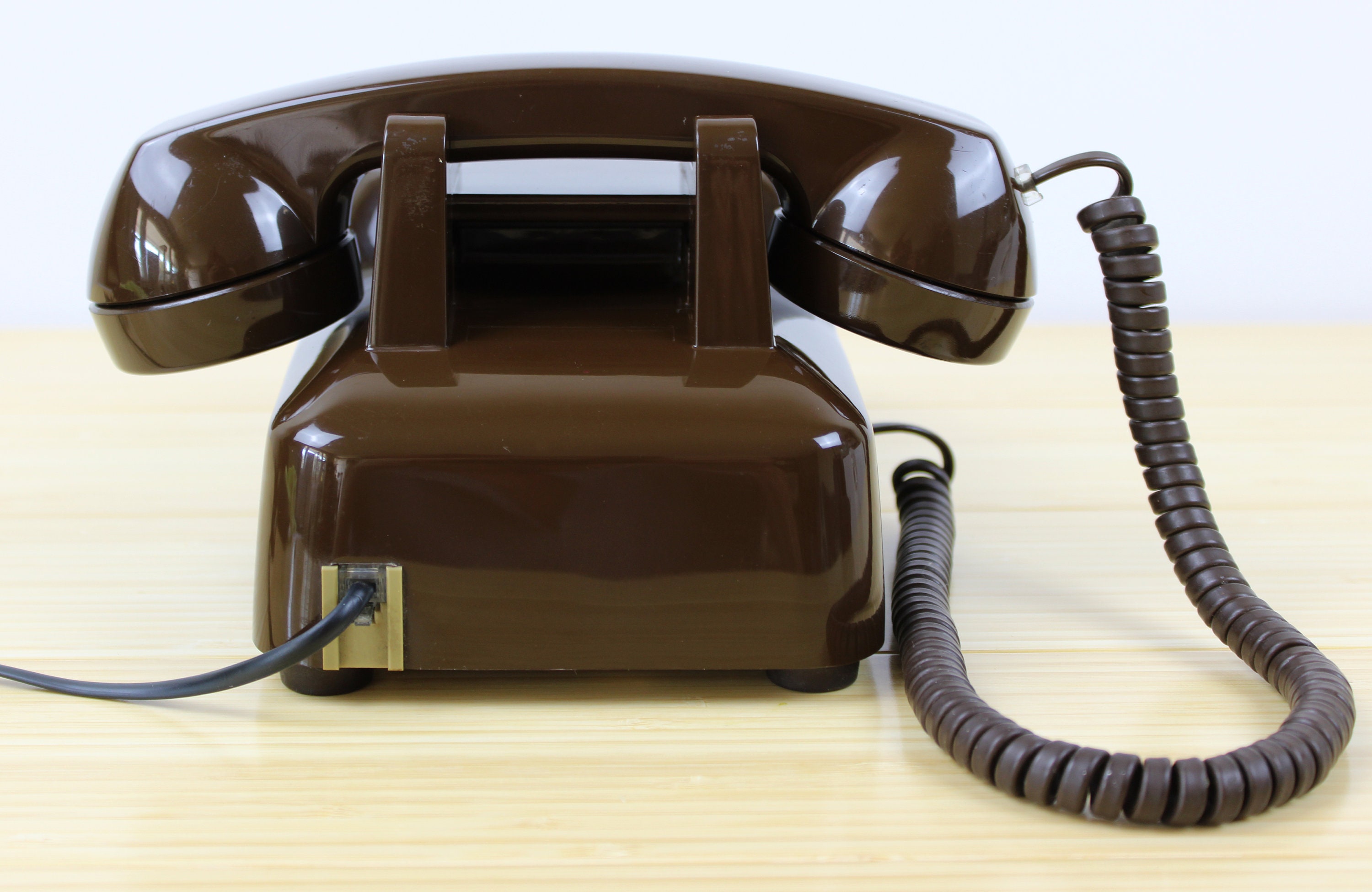 Vintage 80's Brown Push Button Desk Phone Makes Calls Partially Working ...