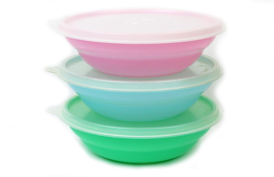 Vintage Pastel Tupperware Cereal Bowls With Lids Set of 3 Green Blue ...