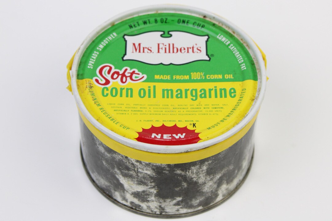 Vintage Mrs. Filbert's Round Margarine Tin With Lid and Handle, Corn ...
