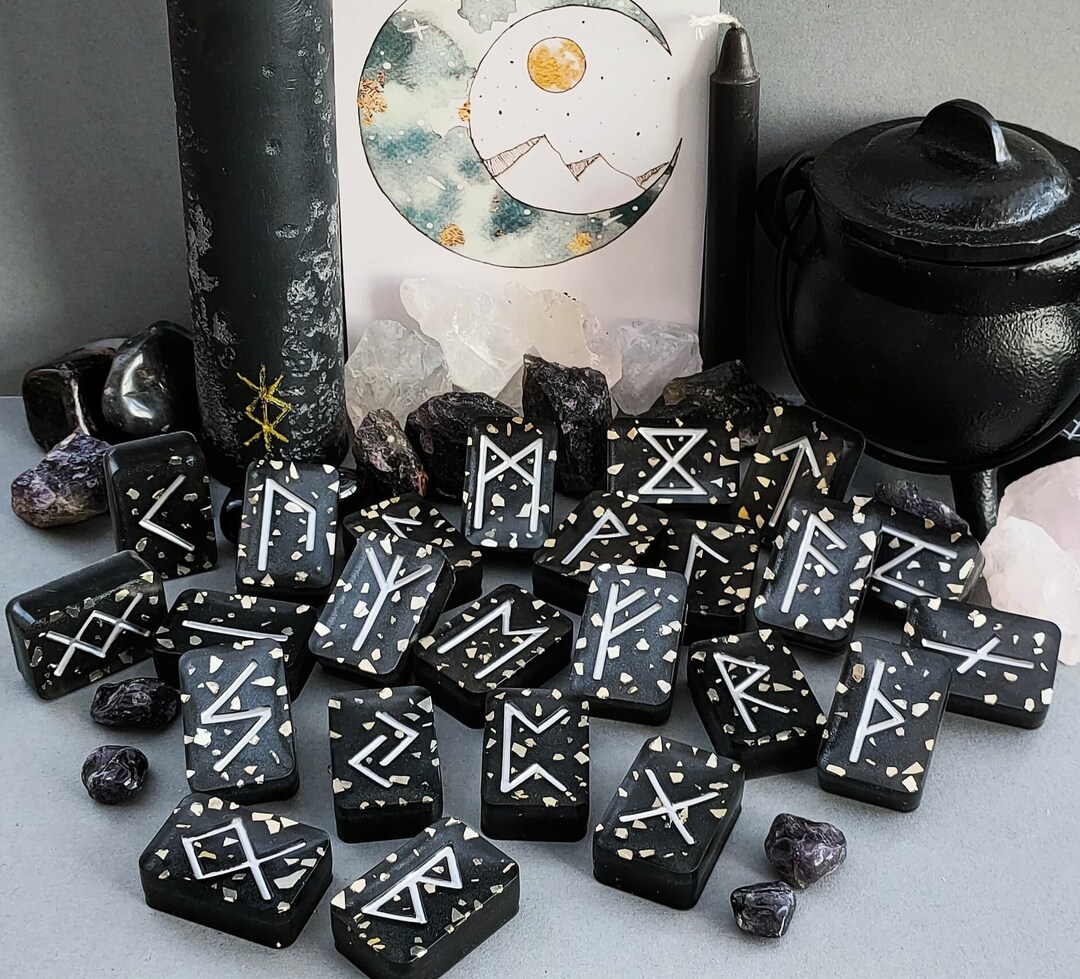 Futhark Runes in Epoxy Resin Black Mirror Edition - Etsy