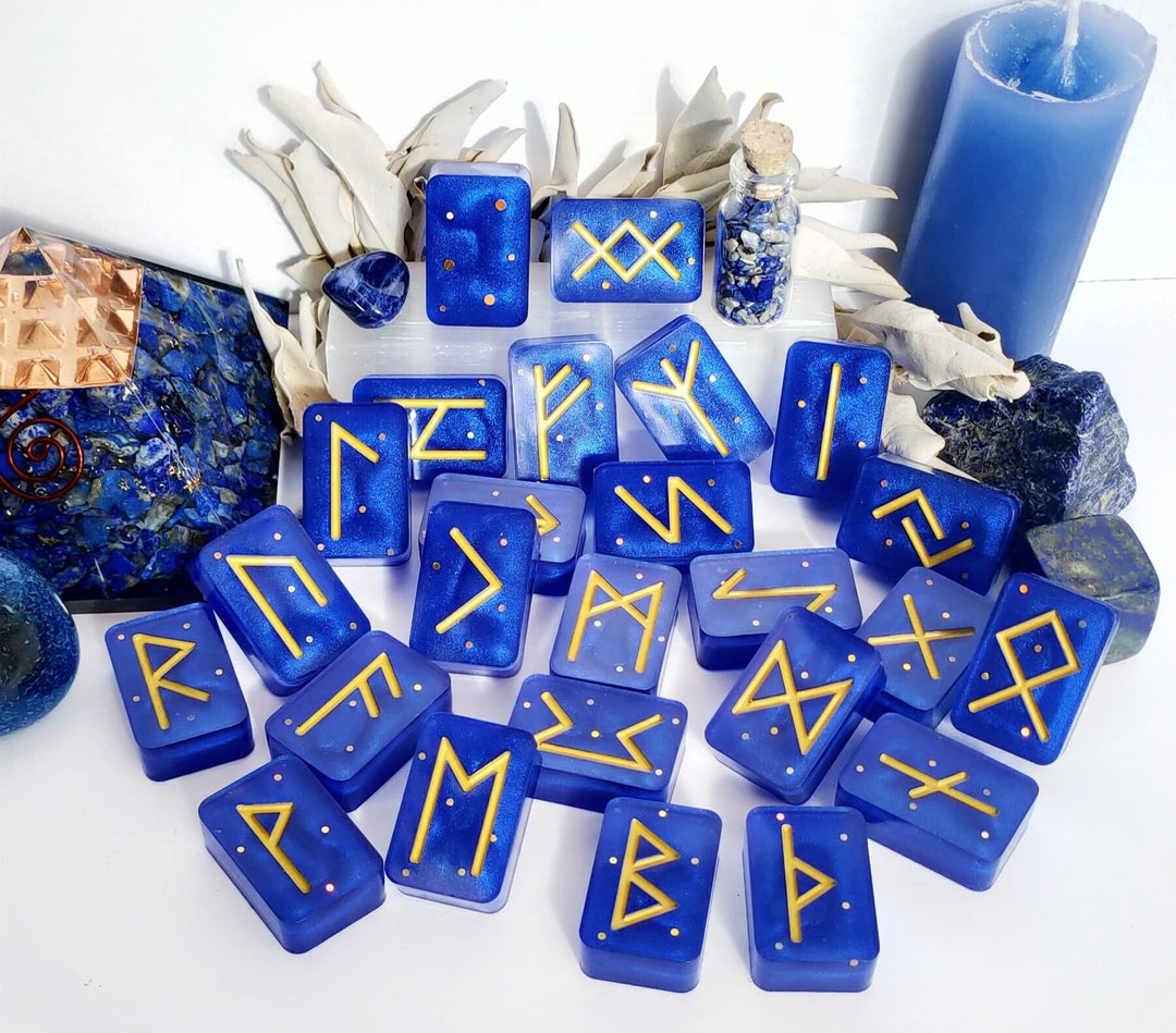 Futhark Runes in Epoxy Resin Festive Blue Edition - Etsy