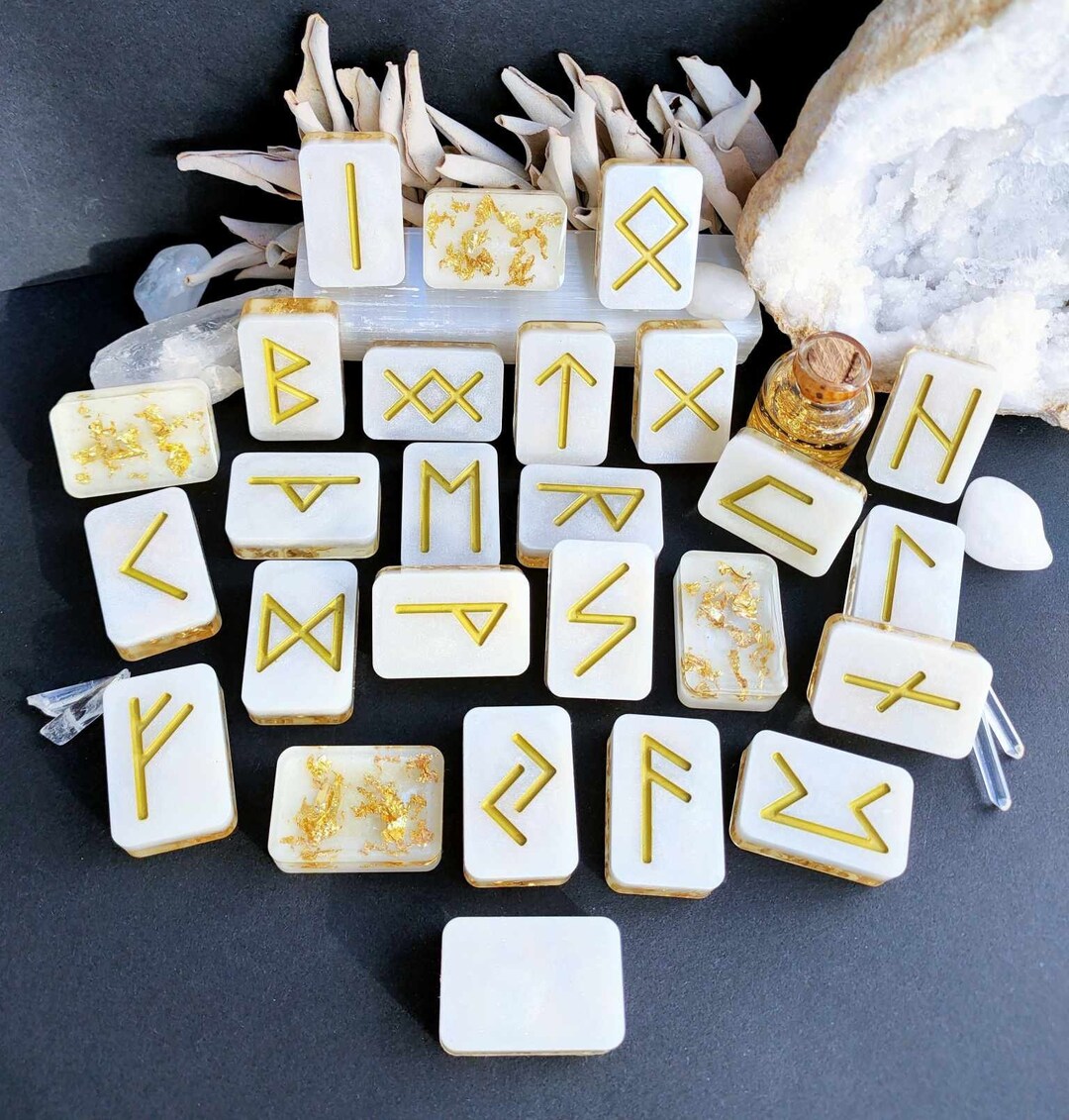 Futhark Runes in Epoxy Resin Gold Face Edition - Etsy