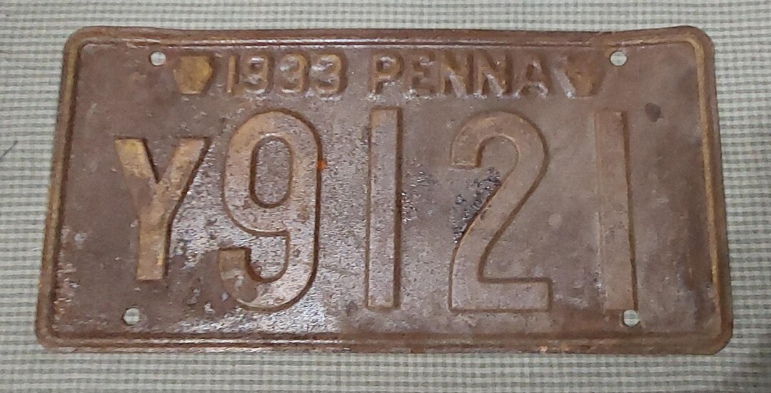 Vintage 1933 Pennsylvania License Plate Y9121 - Etsy