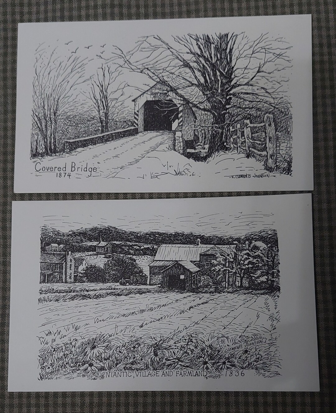 2 Clements Johnson Signed Postcards Niantic Pennsylvania Moods Covered ...