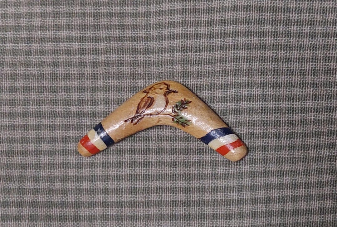 Vintage Handmade Wood Australian Kookaburra Bird Boomerang Pin Brooch ...