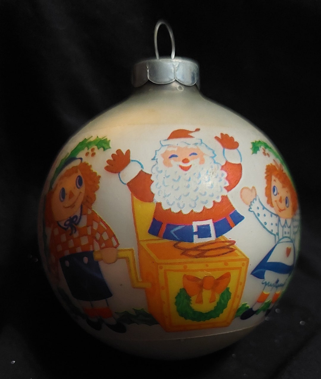 Vintage 1975 Raggedy Ann & Andy With Santa Clause Glass Christmas ...