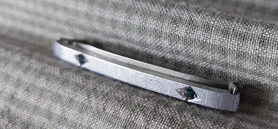 Vintage Bobbette Silvertone Metal Hair Barrett With Emerald Green ...