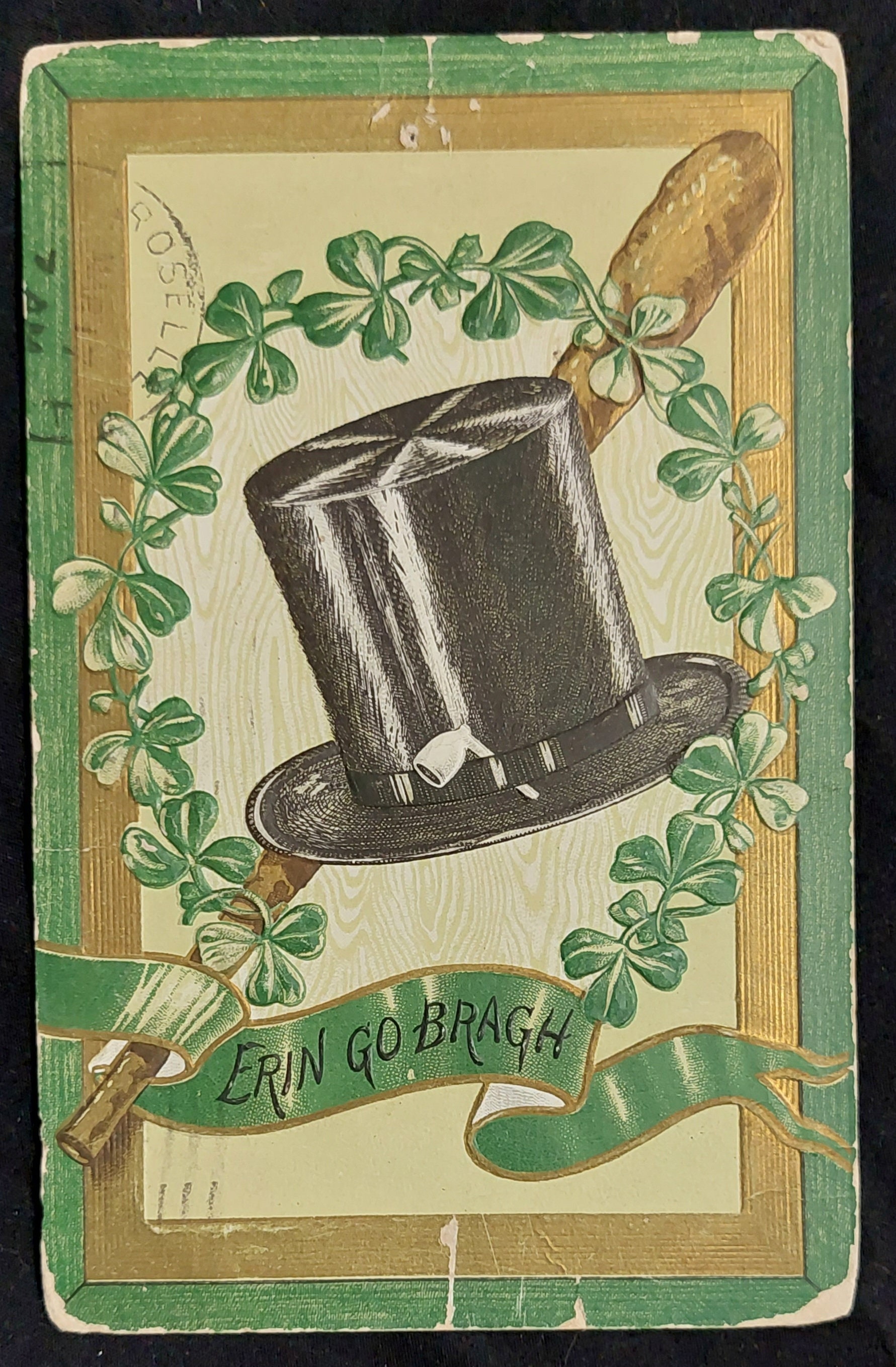 Antique 1909 Erin Go Bragh Irish Post Card Beaver Top Hat Clay Pipe ...