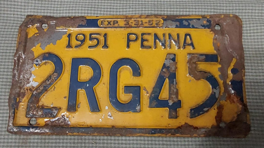 Vintage 1951 Pennsylvania License Plate Blue & Yellow - Etsy