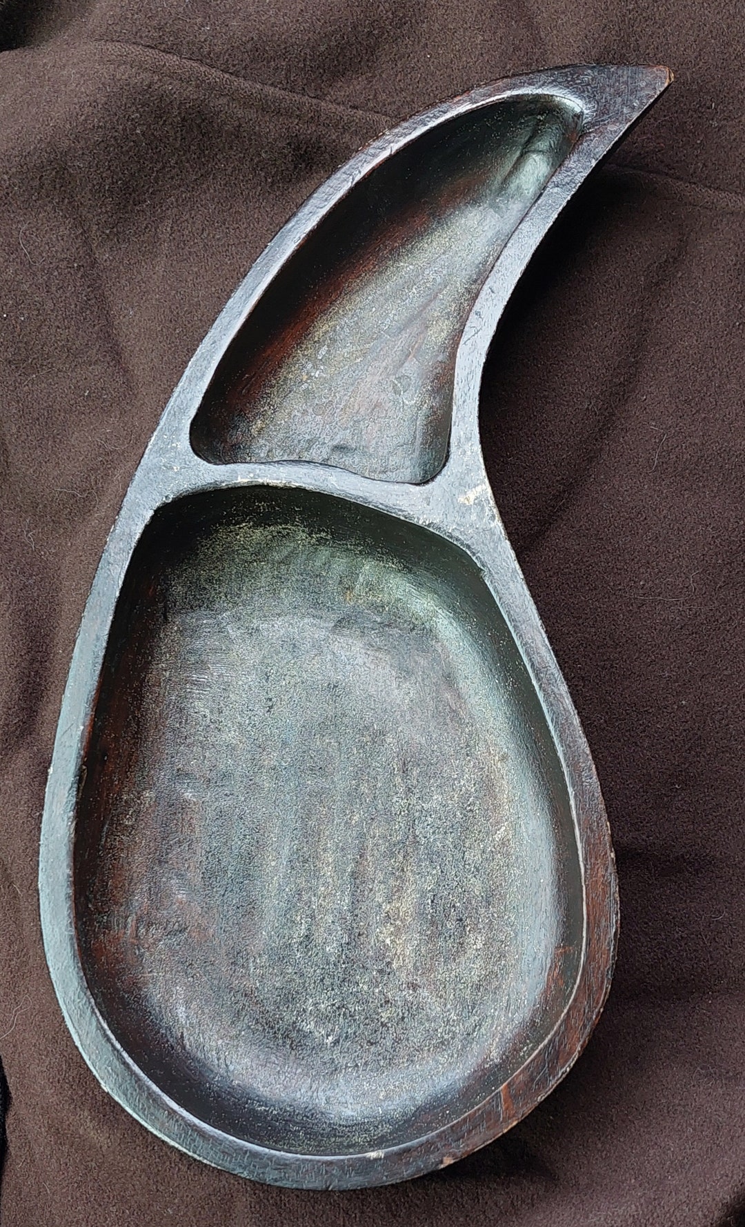 MCM Hand Carved Lester Clarke Paisley Shaped Rare Sectioned Wood Bowl ...