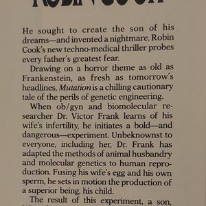 Mutation by Robin Cook Hardcover Book With Dust Jacket - Etsy