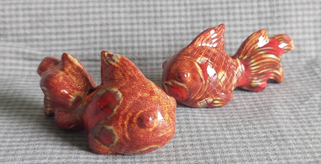Vintage Mid Century Orange Red Drip Glazed Ceramic Goldfish Figures - Etsy