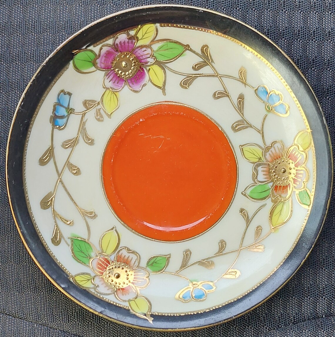Vintage Noritake Made in Japan Salad Plate Orange Black Rim Floral Gold ...
