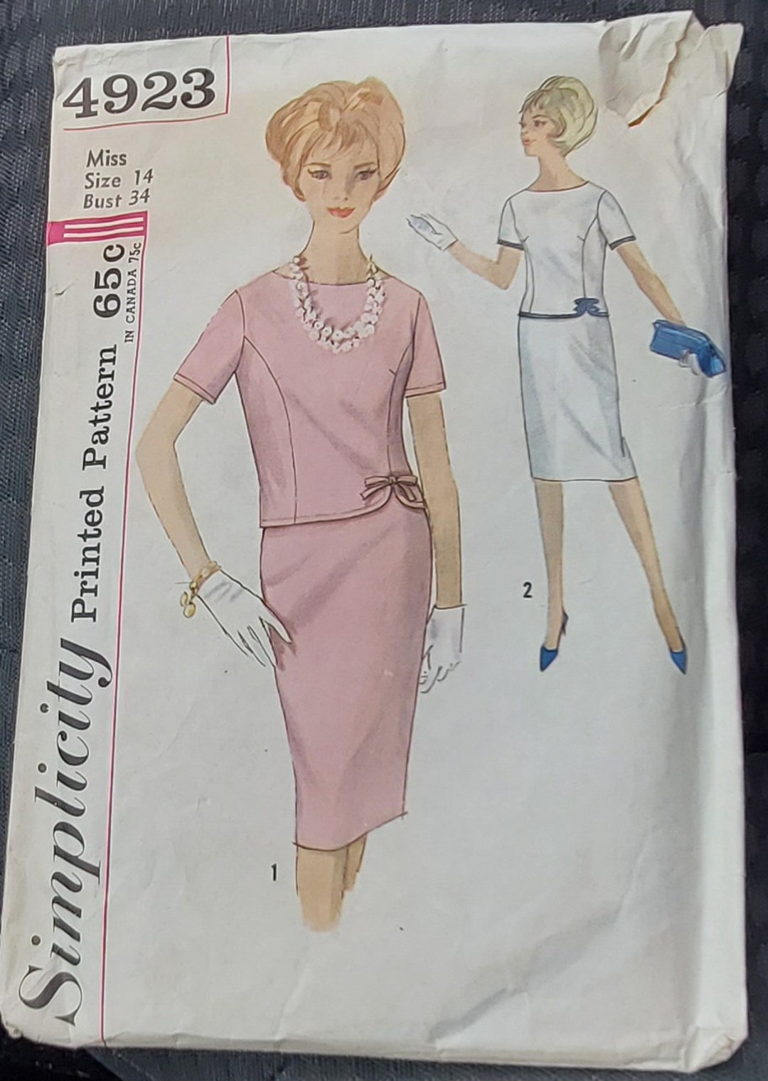 Vintage 1960s Simplicity Sewing Pattern 4923 Jackie Kennedy Style Size ...
