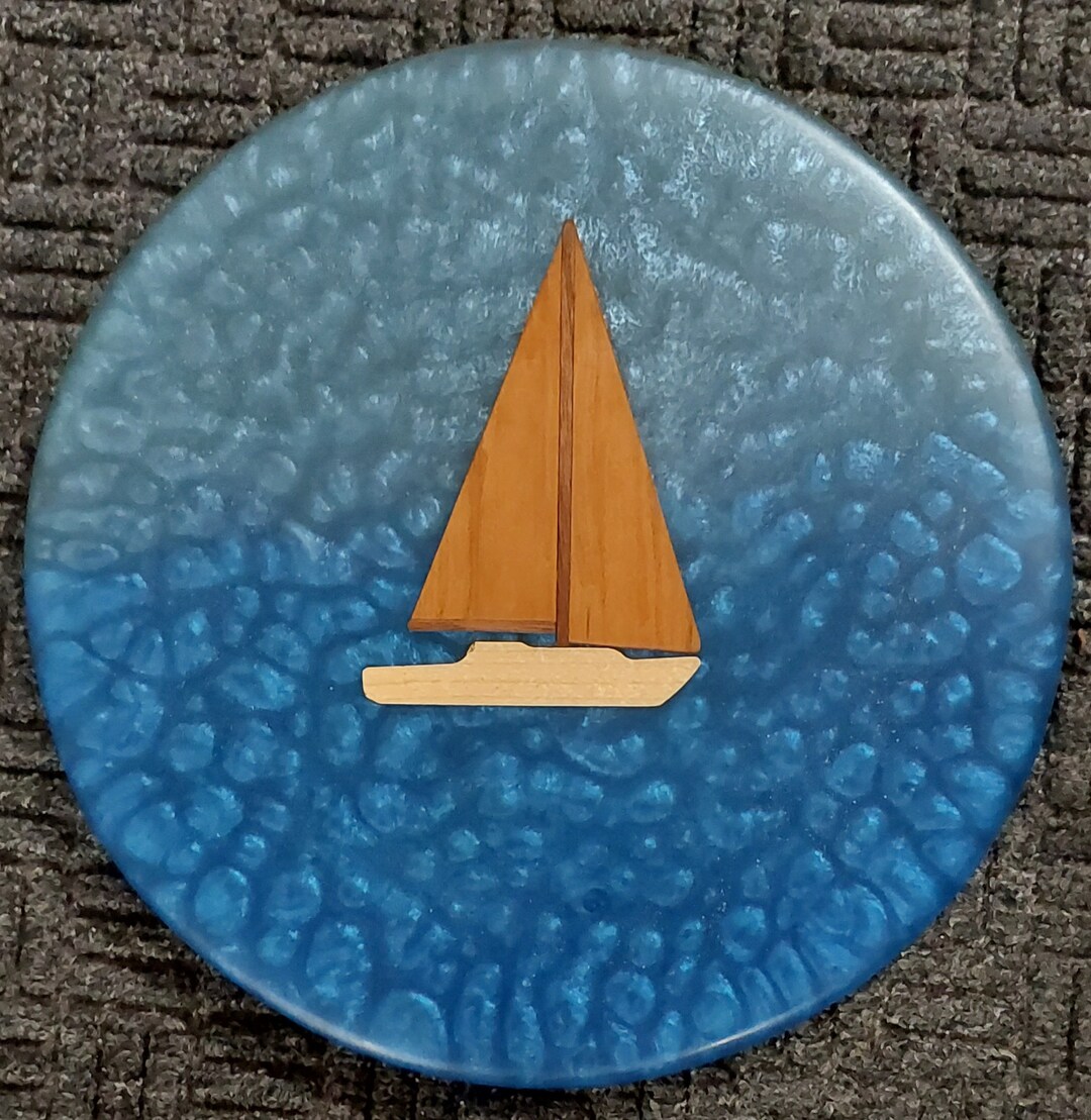 Blue Wave Wood Inlay Sailboat Display Piece by Eagle Wood - Etsy