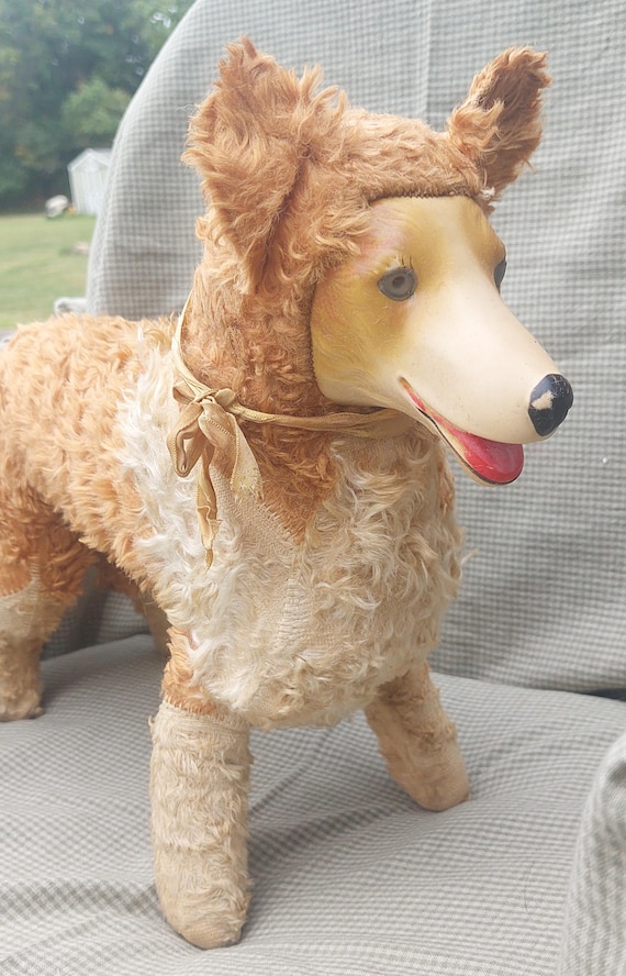 Vintage 1950s Standing Rubber Face Collie Dog Stuffed Animal Lassie Three Mile Toys Etsy UK