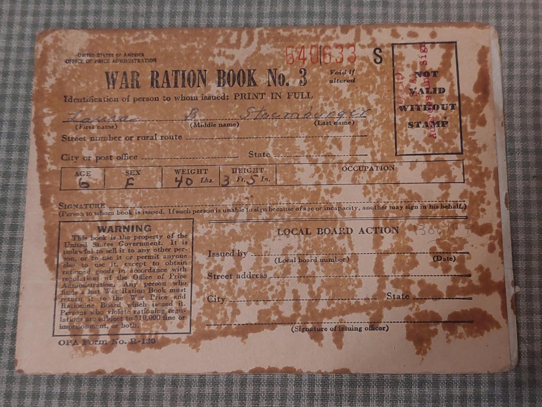 WWII War Rations Stamp Book Issued to Six Year Old Girl Partial - Etsy