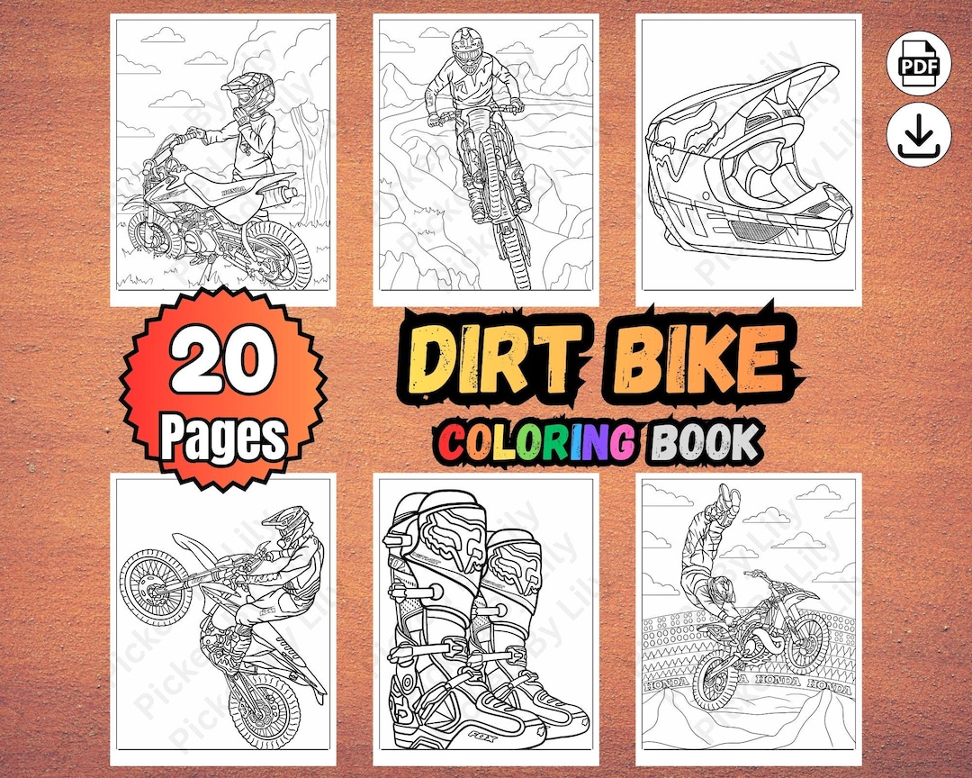 Dirt Bike Book: 20 Pages Coloring Activity (instant PDF Download, Easy ...