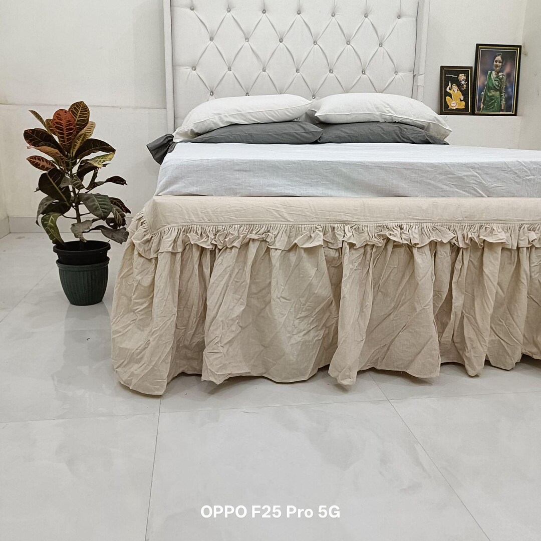 LINEN BED SKIRT Double Ruffled, Custom Bed Skirt Bedskirt, Inen Bed ...