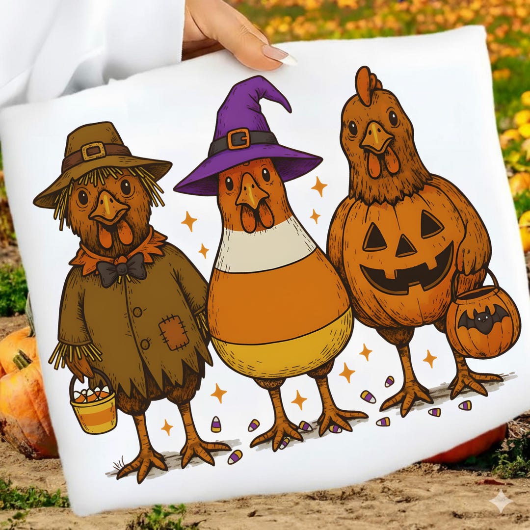 Cute Halloween Chickens PNG, Digital Download, Spooky Chicken, Pumpkin ...