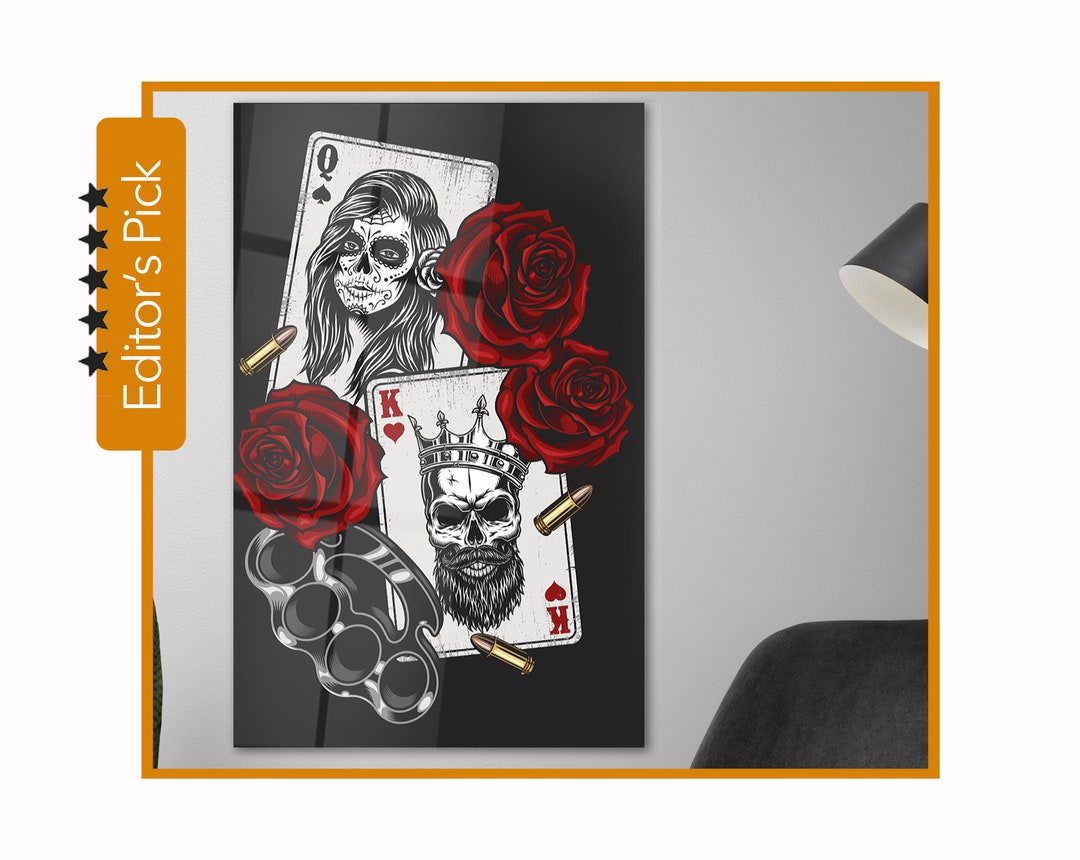 Playing Card, Roses and Knuckles- Glass Wall Art - House Warming Gift ...