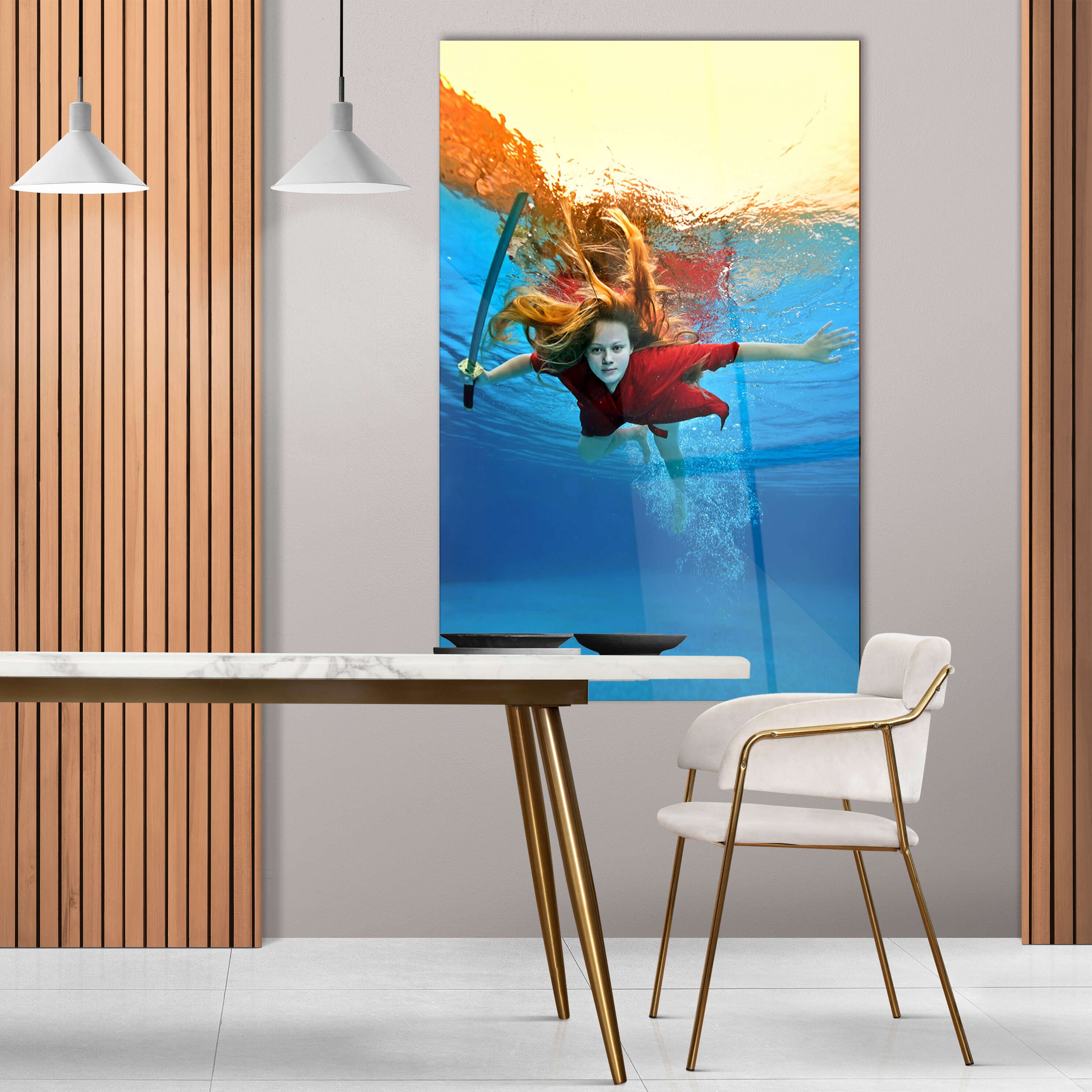 Girl in a Red Kimono Under the Water samurai Sword Glass - Etsy