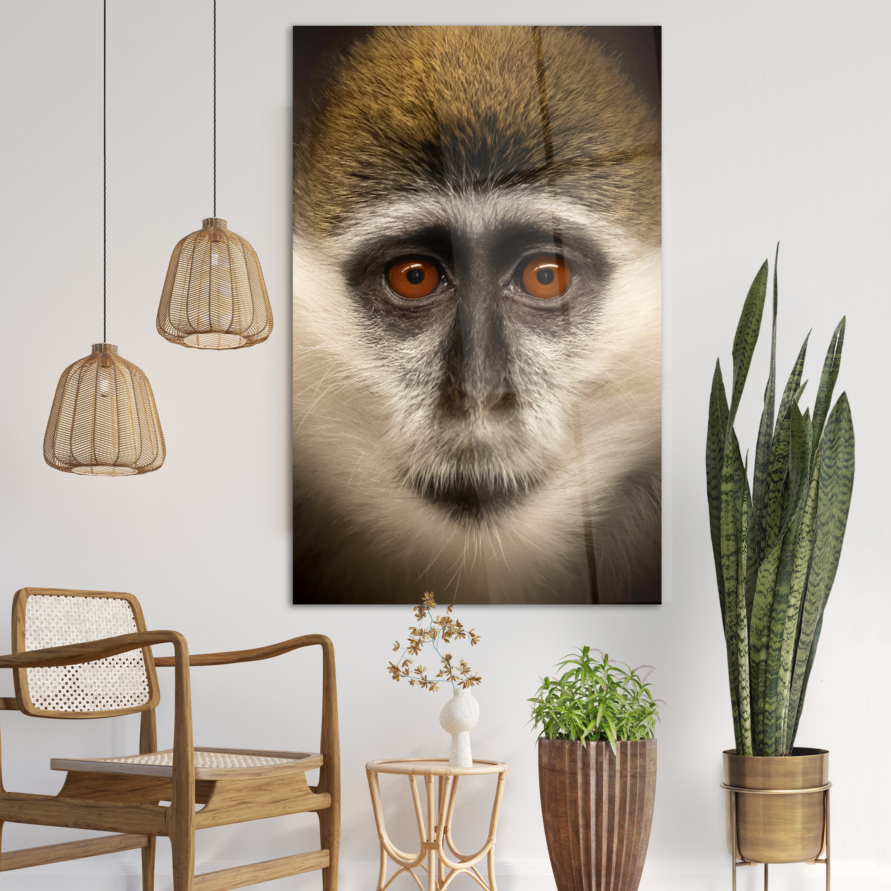 Vervet Monkey Vertical Glass Wall Art Housewarming Gift Interior Design ...