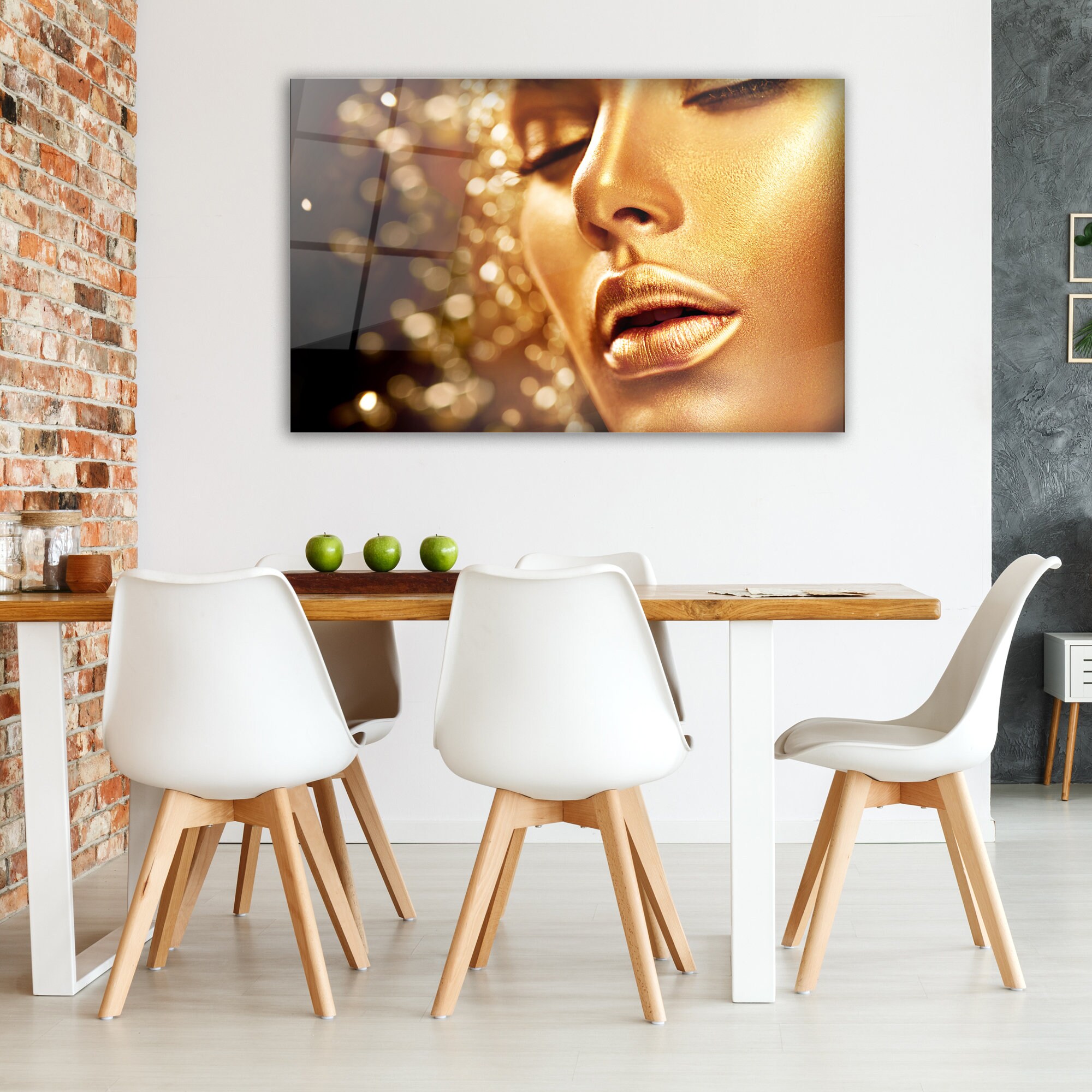 Glass Wall Art - Golden Woman Face Portrait - Housewarming Gift ...
