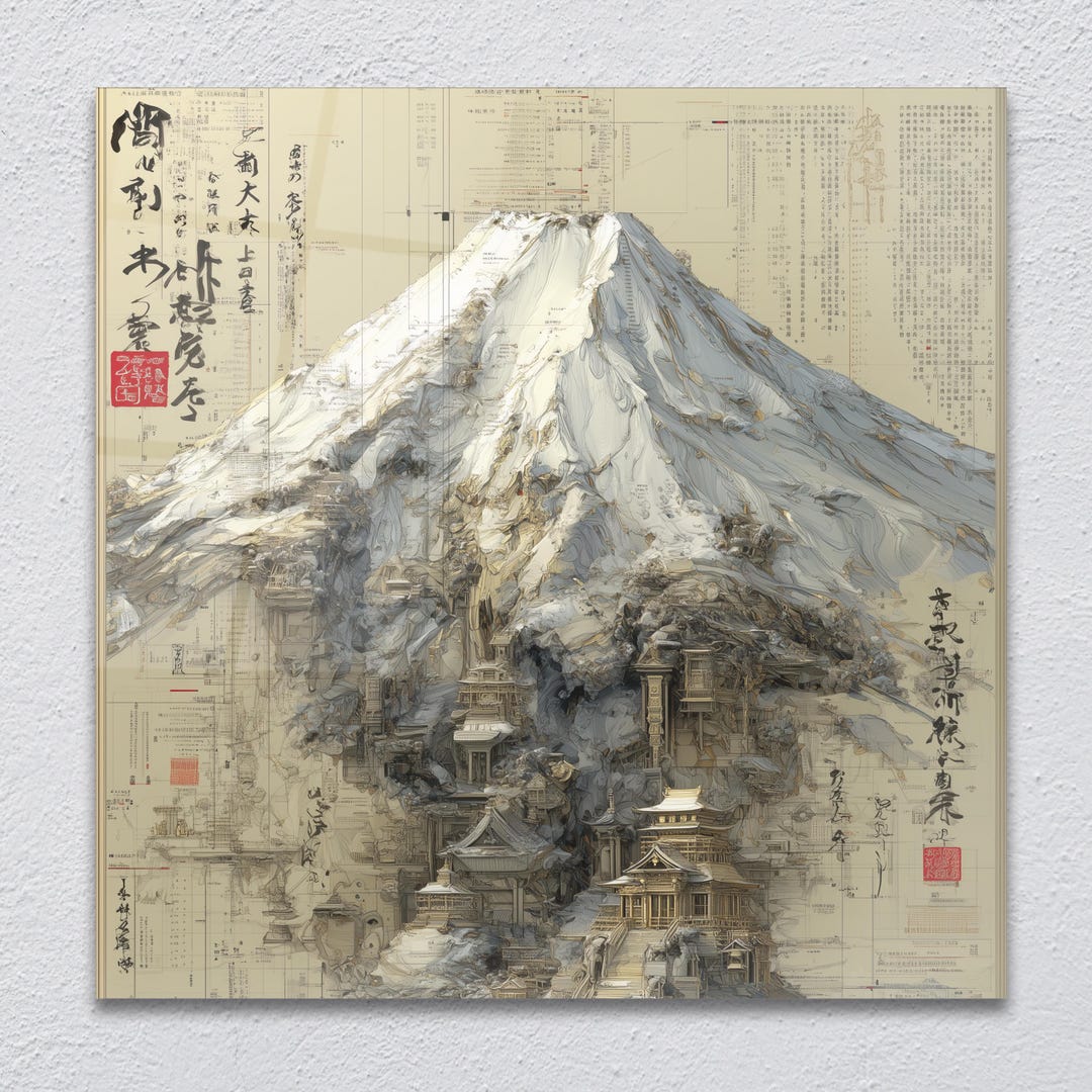 Mount Fuji Glass Wall Art, Japanese Architecture Print, Temple Mountain ...
