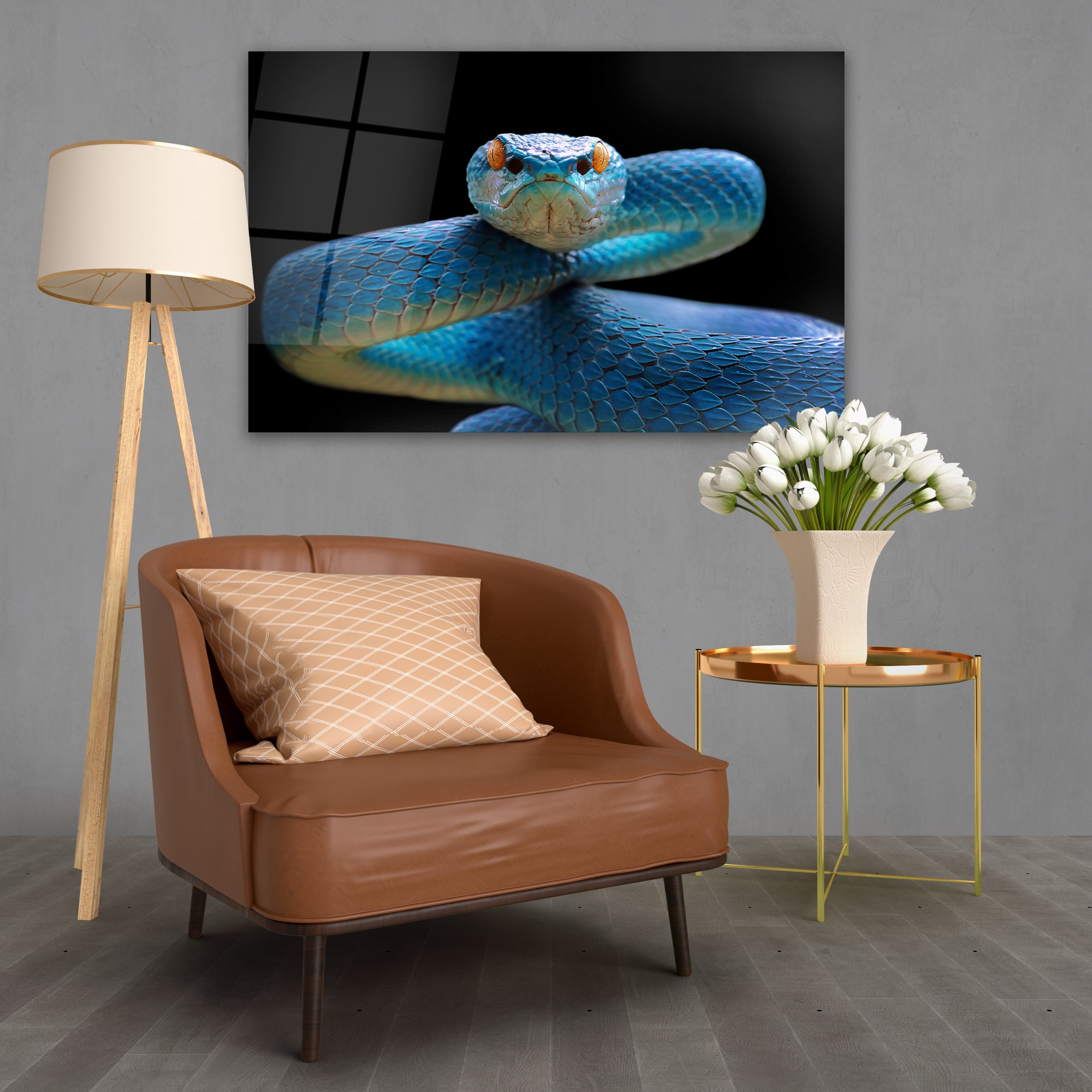 Glass Wall Art Blue Viper Snake Closeup Face, Blue Insularis, Animal ...