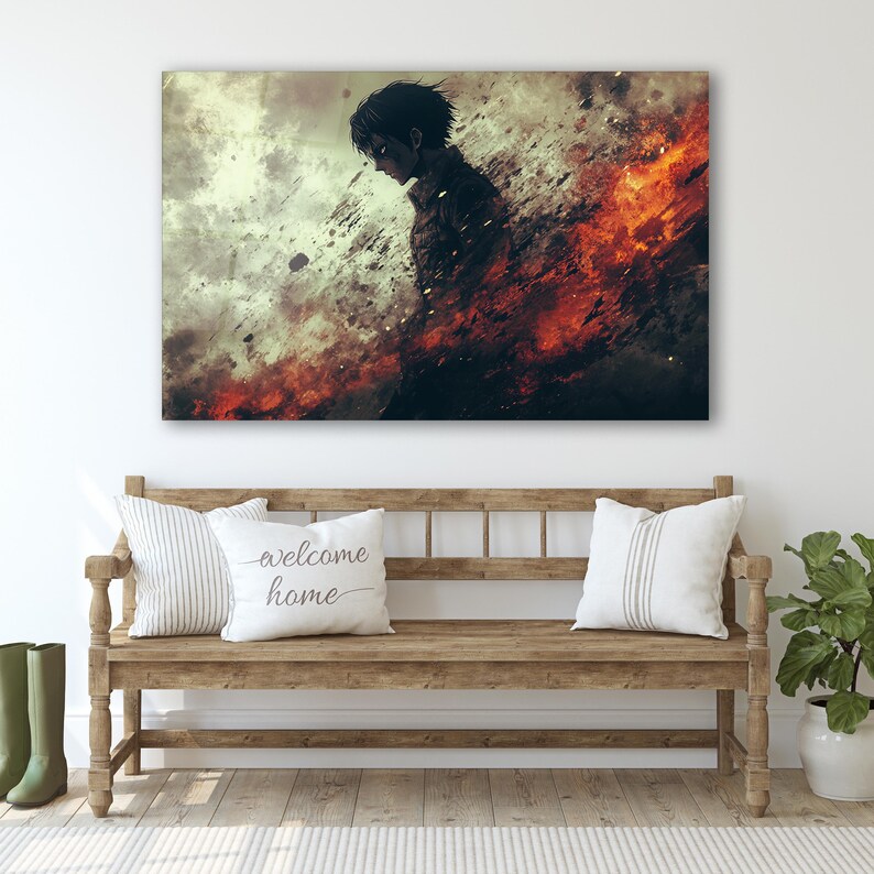 Eren Yeager Attack on Titan Glass Art, AOT Anime Wall Print, Shingeki ...