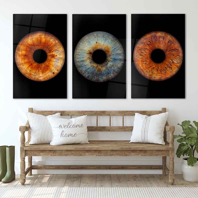 Close up of Eye Iris on Black - Glass Wall Art - House Warming Gift ...