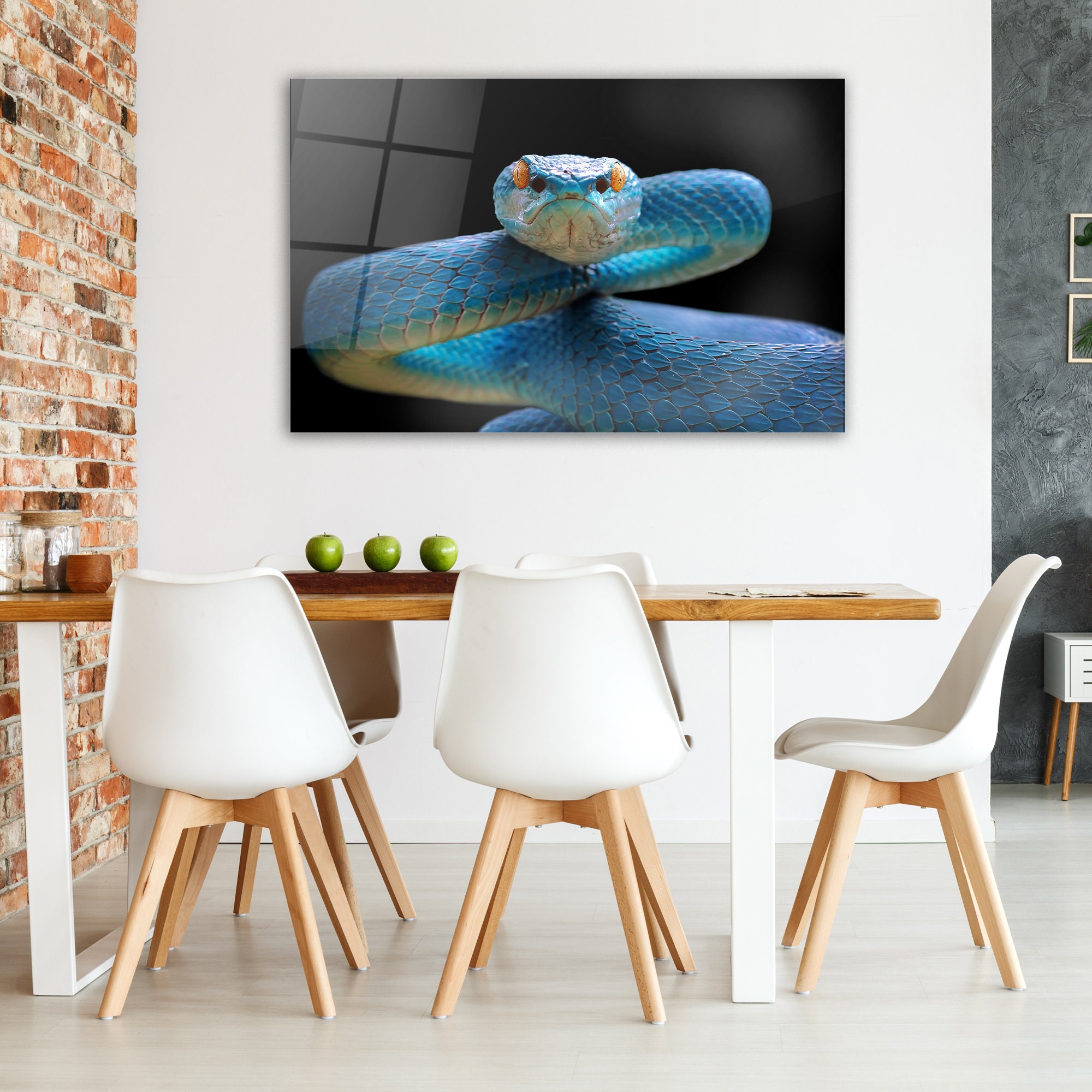 Glass Wall Art Blue Viper Snake Closeup Face, Blue Insularis, Animal ...