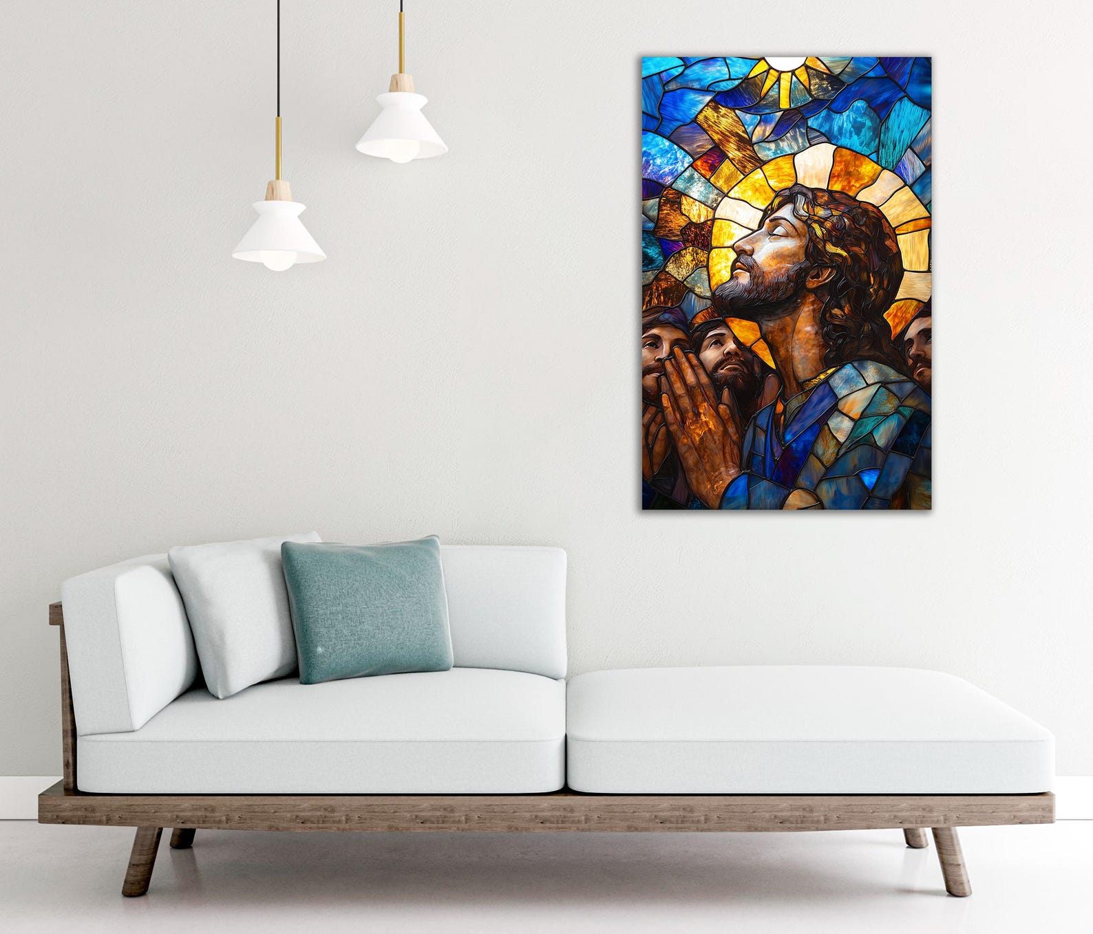 Jesus Stained Glass Wall Art, Christian Religious Decor, Sacred Prayer ...