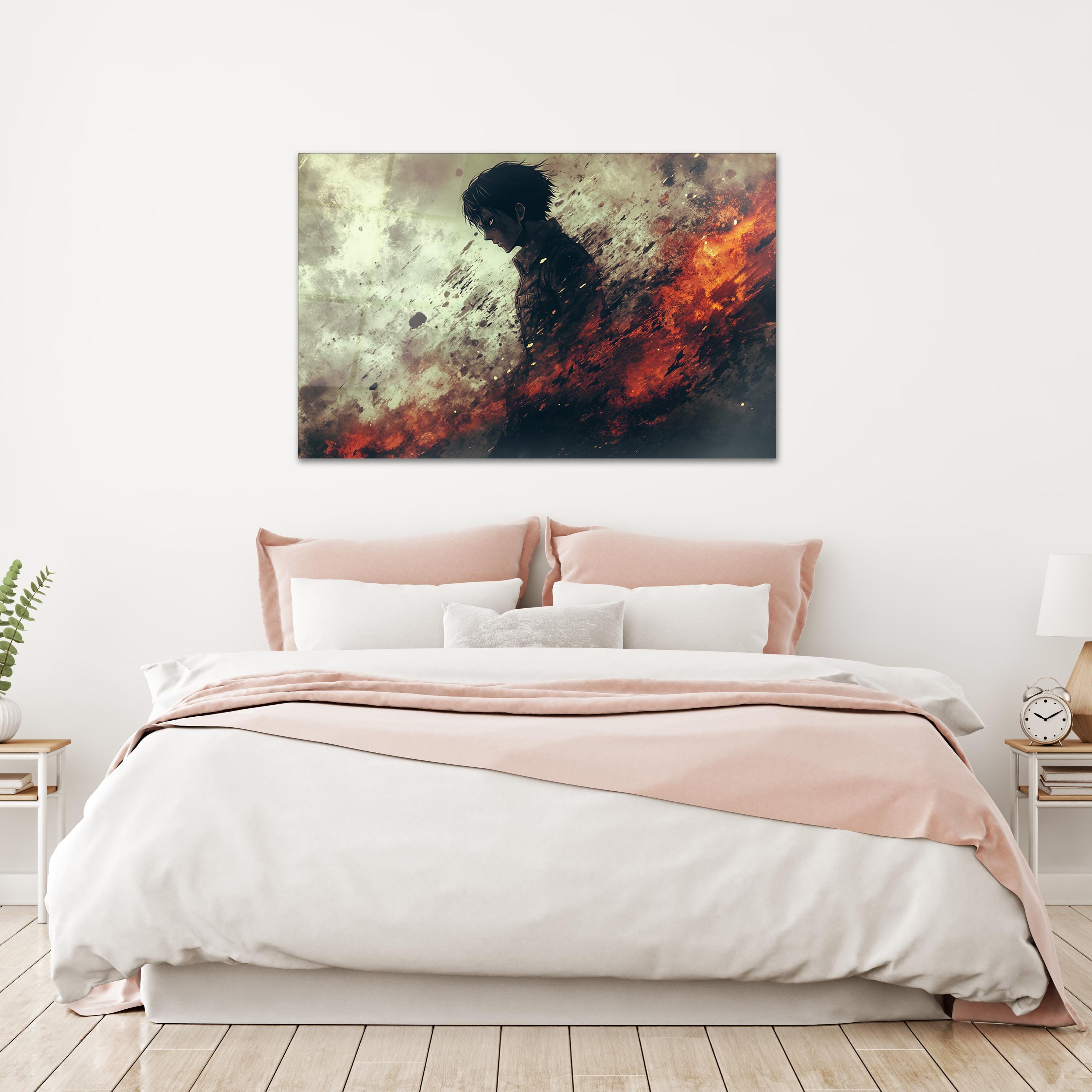 Eren Yeager Attack on Titan Glass Art, AOT Anime Wall Print, Shingeki ...