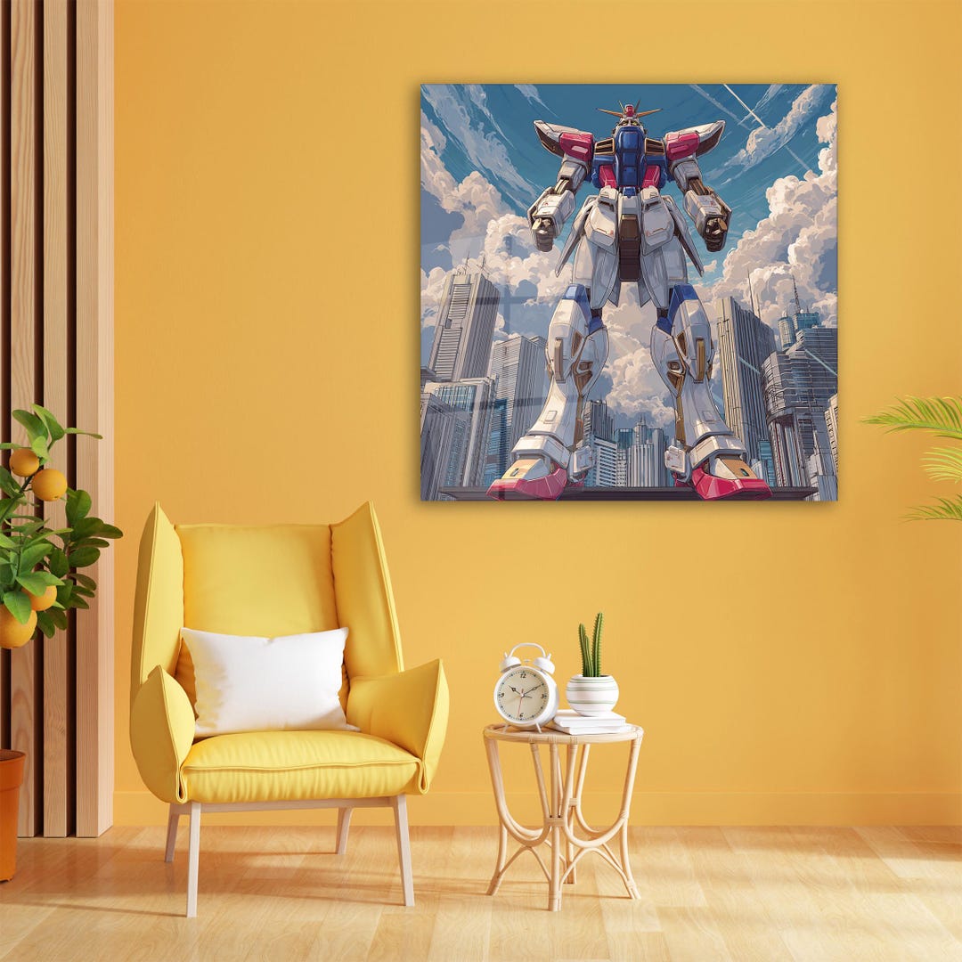 Giant Mecha Anime Wall Art, Futuristic Robot City Poster, Sci Fi Gundam ...