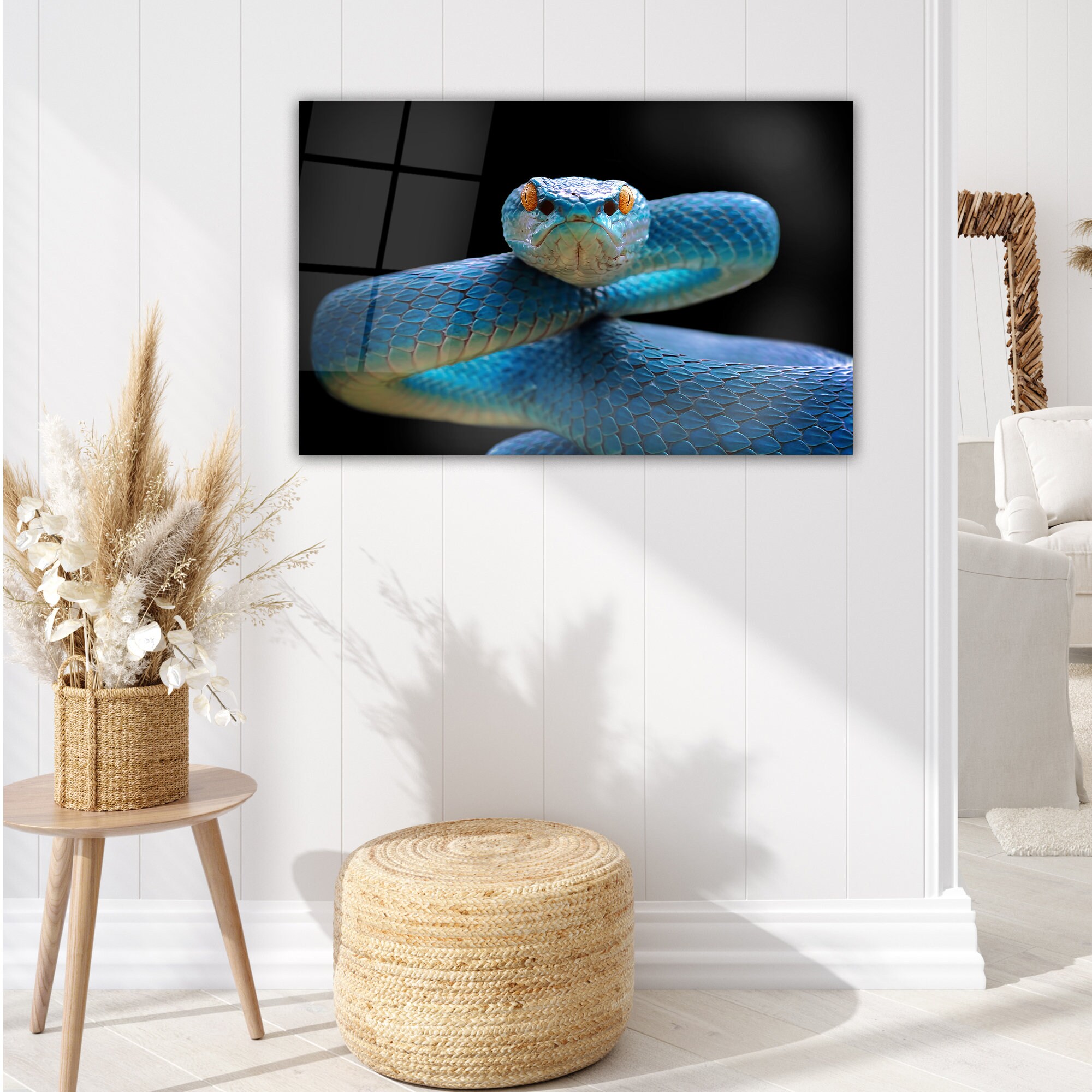 Glass Wall Art Blue Viper Snake Closeup Face, Blue Insularis, Animal ...