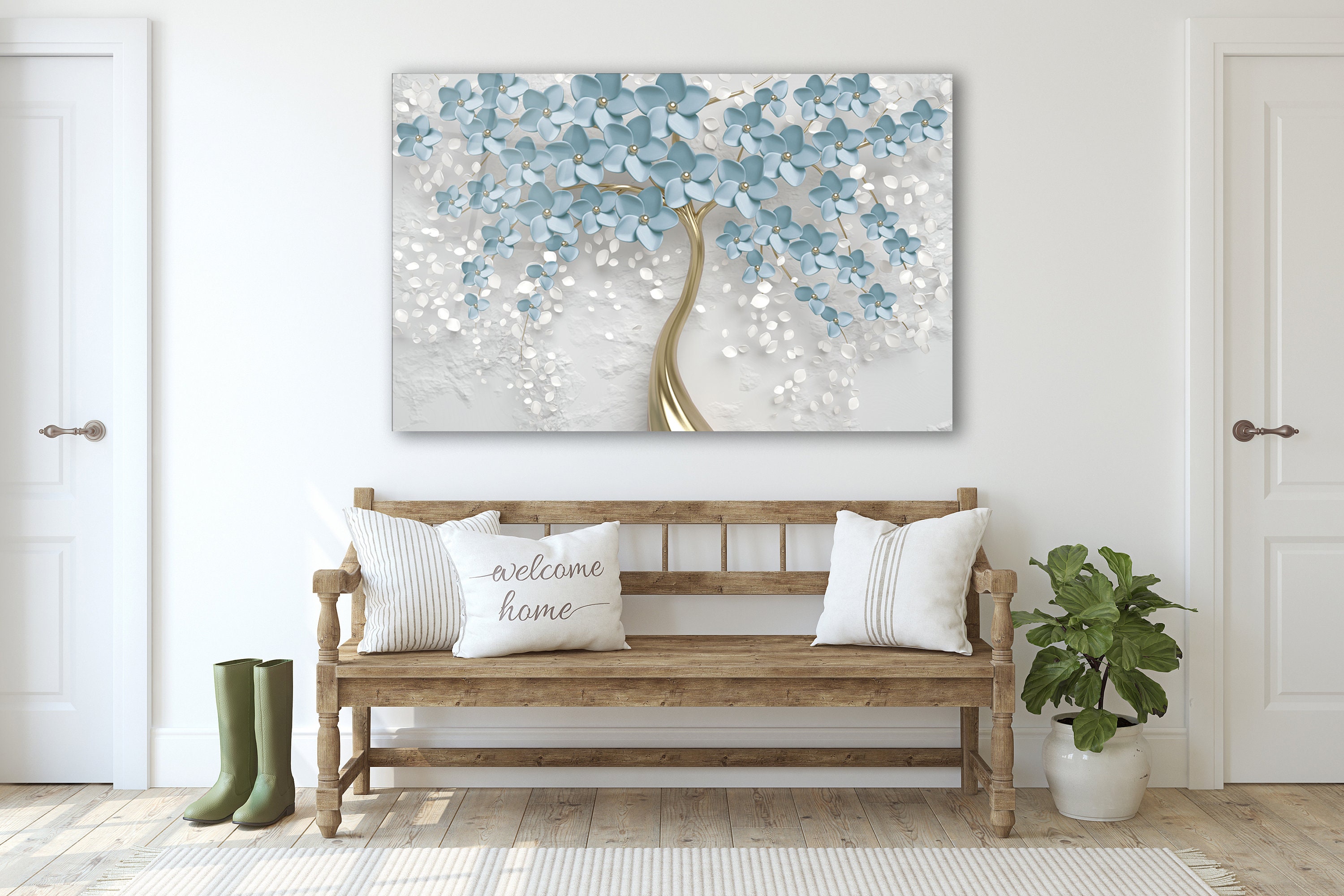 Glass Wall Art -good Luck Flowers - House Warming Gift - Interior ...
