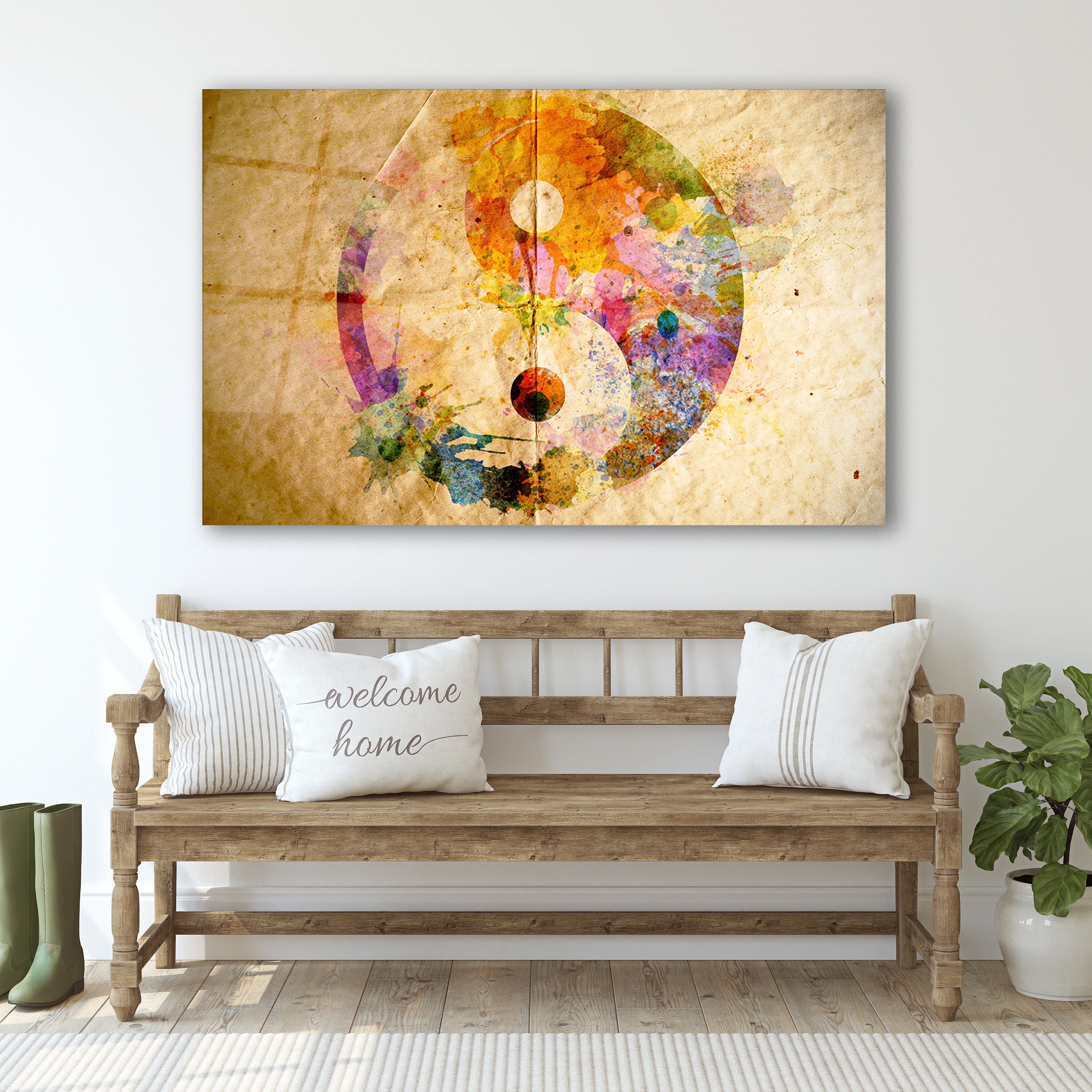 Glass Wall Art Yin Yang Symbol on Old Paper Background Housewarming ...