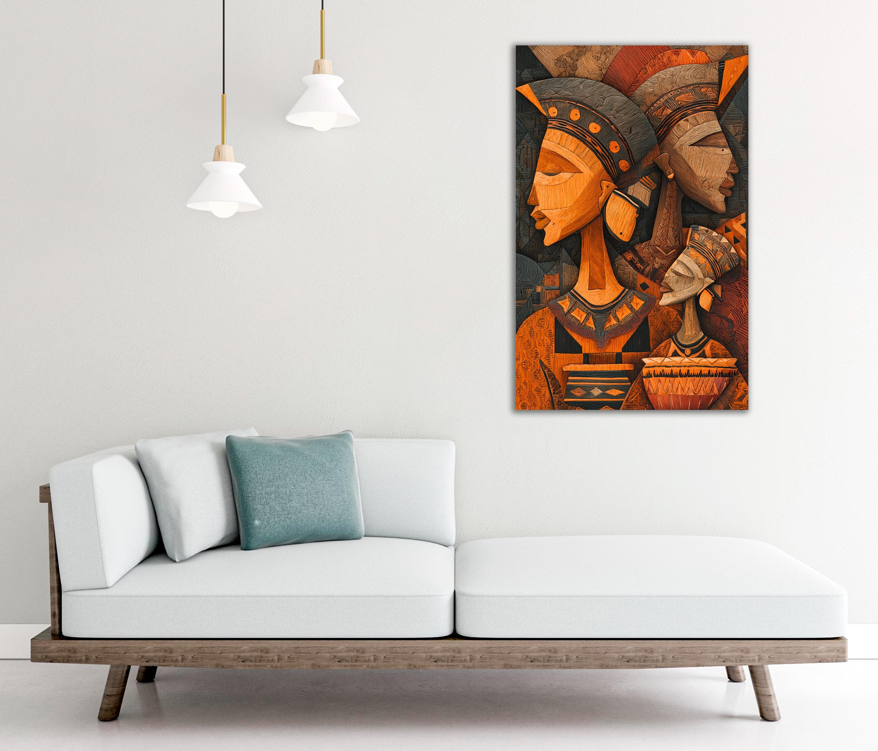 African Tribal Women Glass Wall Art, Ethnic Abstract Portrait Print ...