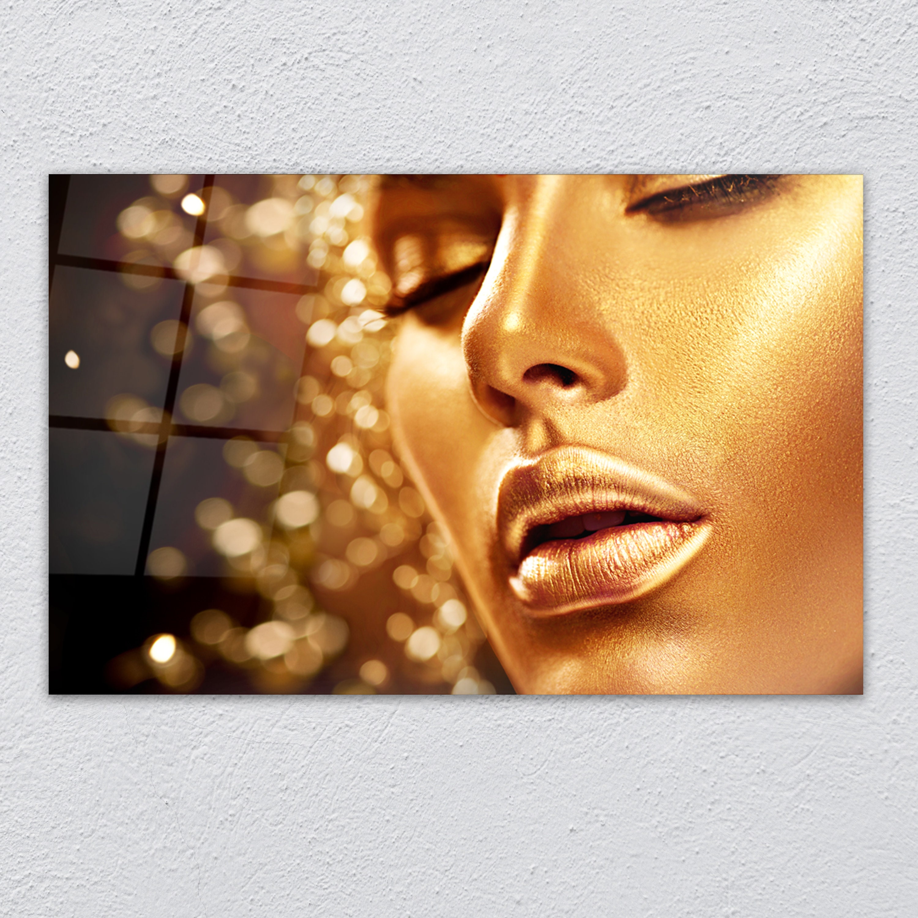 Glass Wall Art - Golden Woman Face Portrait - Housewarming Gift ...